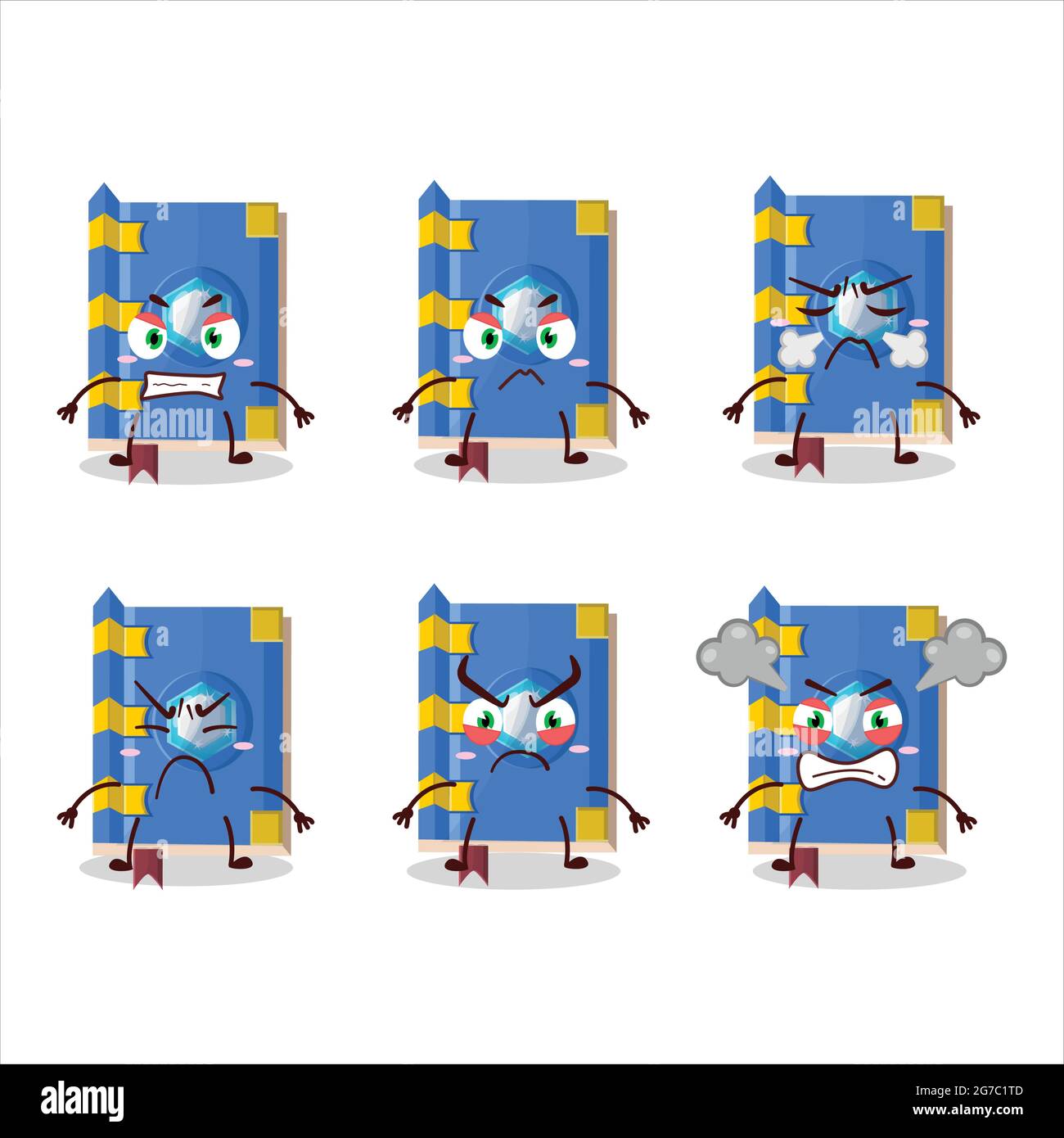 Ice book of magic cartoon character with various angry expressions ...