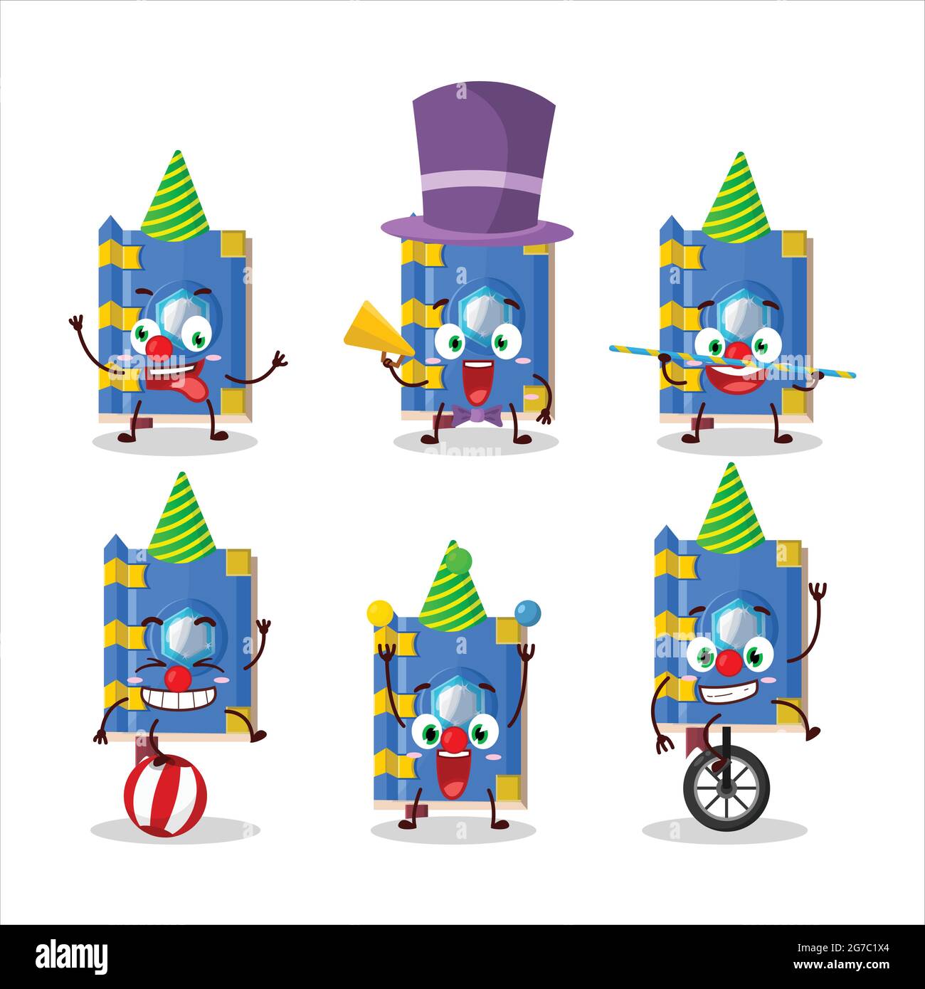Cartoon character of ice book of magic with various circus shows ...