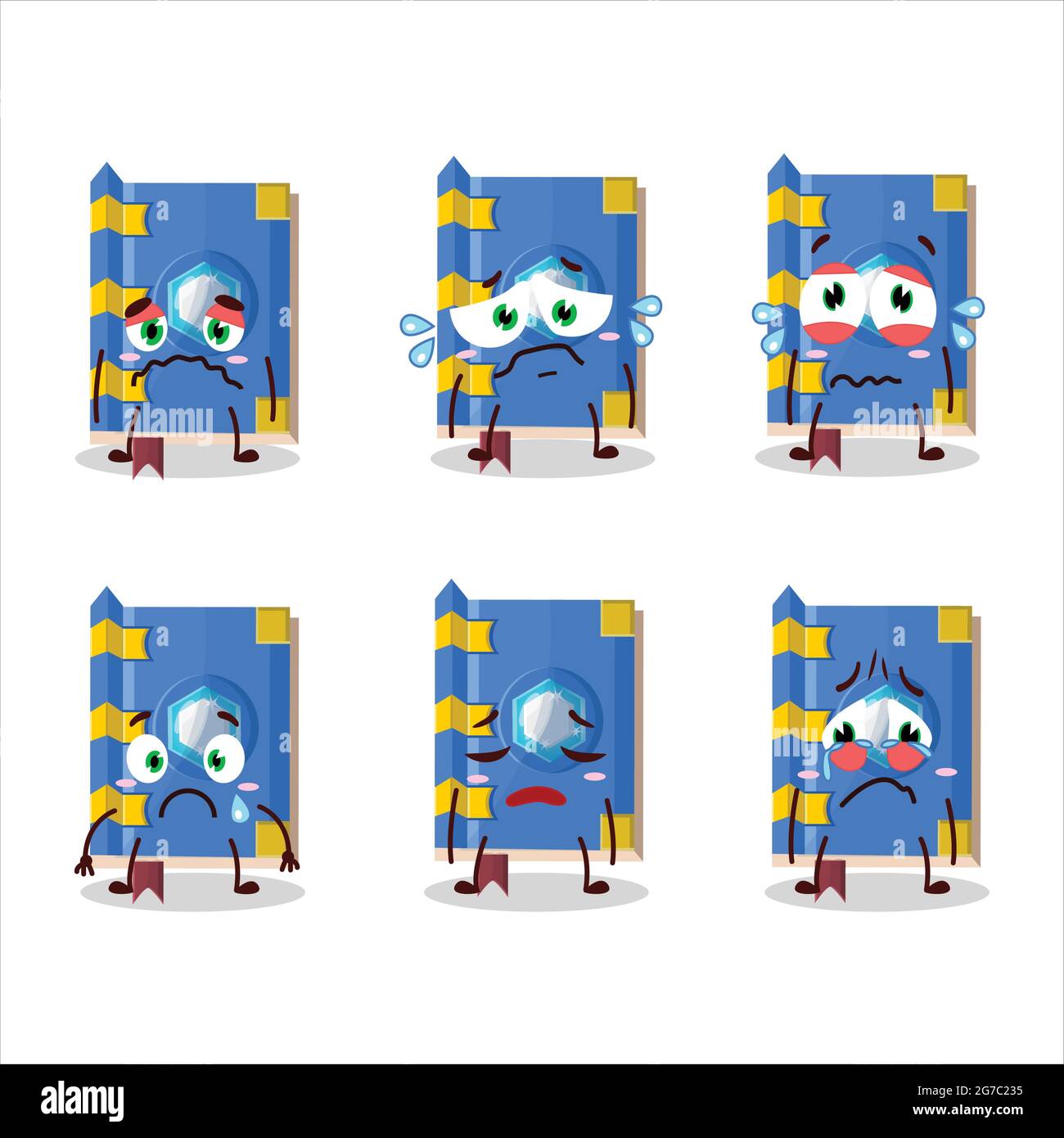 Ice book of magic cartoon character with sad expression. Vector ...