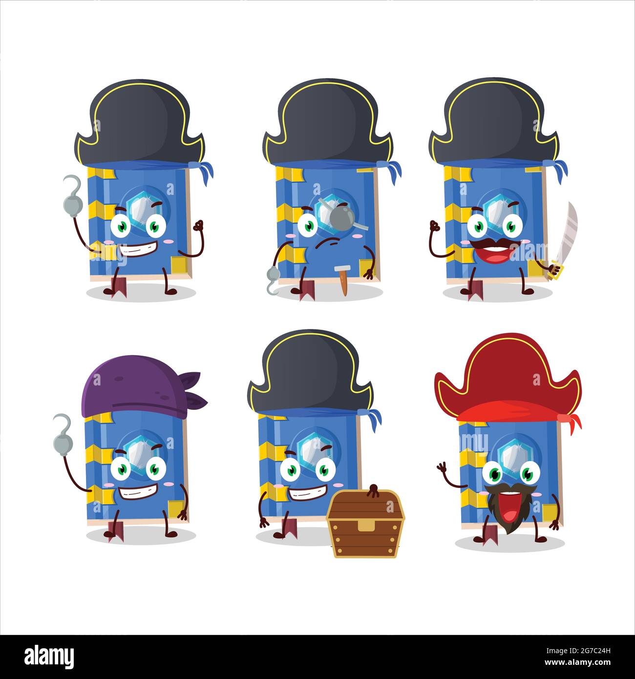 Cartoon character of ice book of magic with various pirates emoticons ...