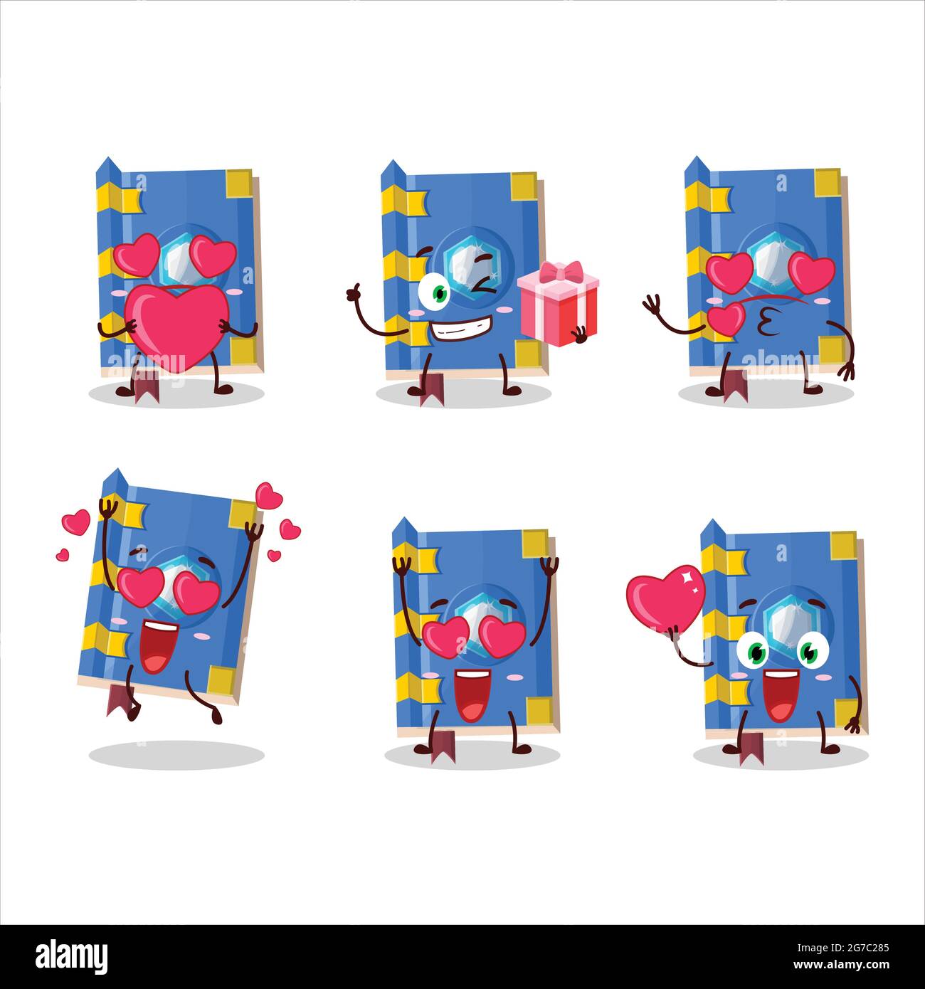 Ice book of magic cartoon character with love cute emoticon. Vector ...