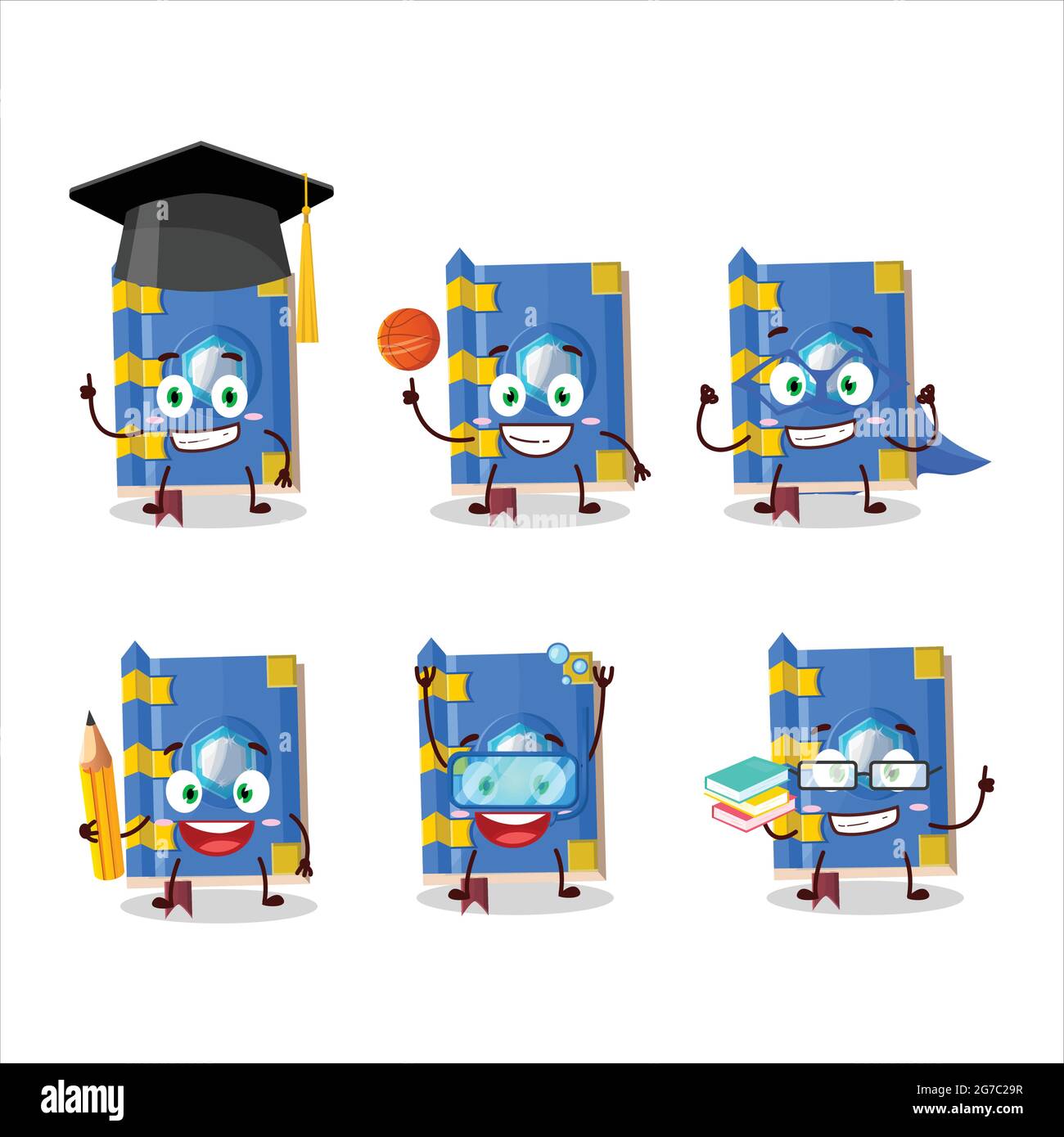 School student of ice book of magic cartoon character with various ...