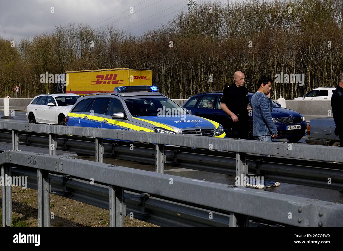 German moorway Germany 22..April 2017 German police inspect car demgae ...