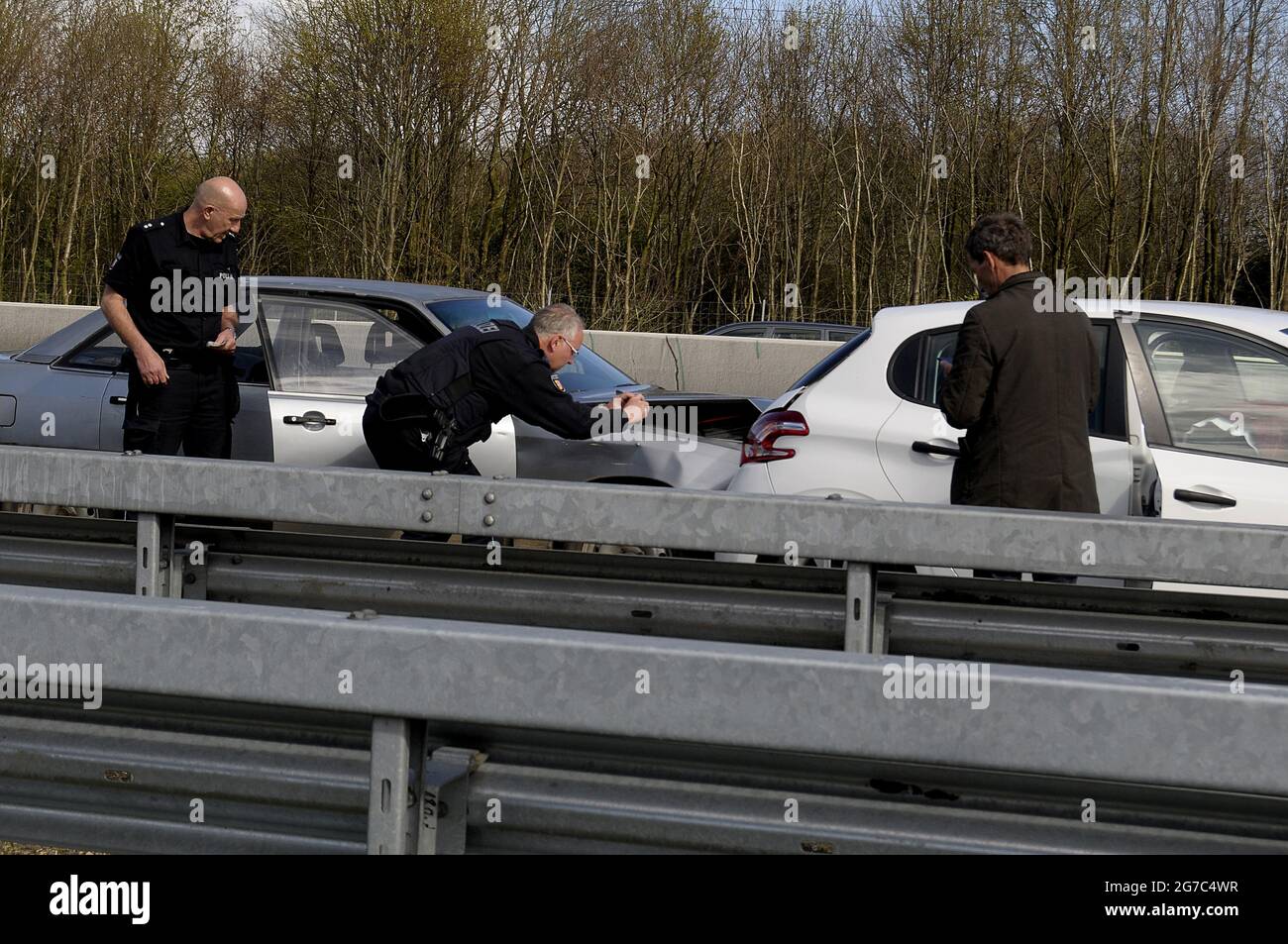 German moorway Germany 22..April 2017 German police inspect car demgae ...