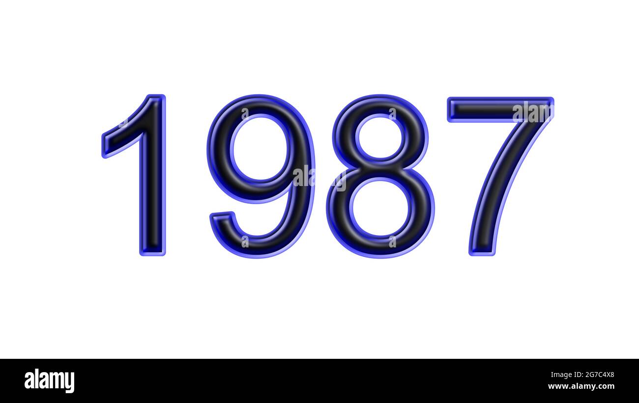 blue 1987 number 3d effect white background Stock Photo - Alamy