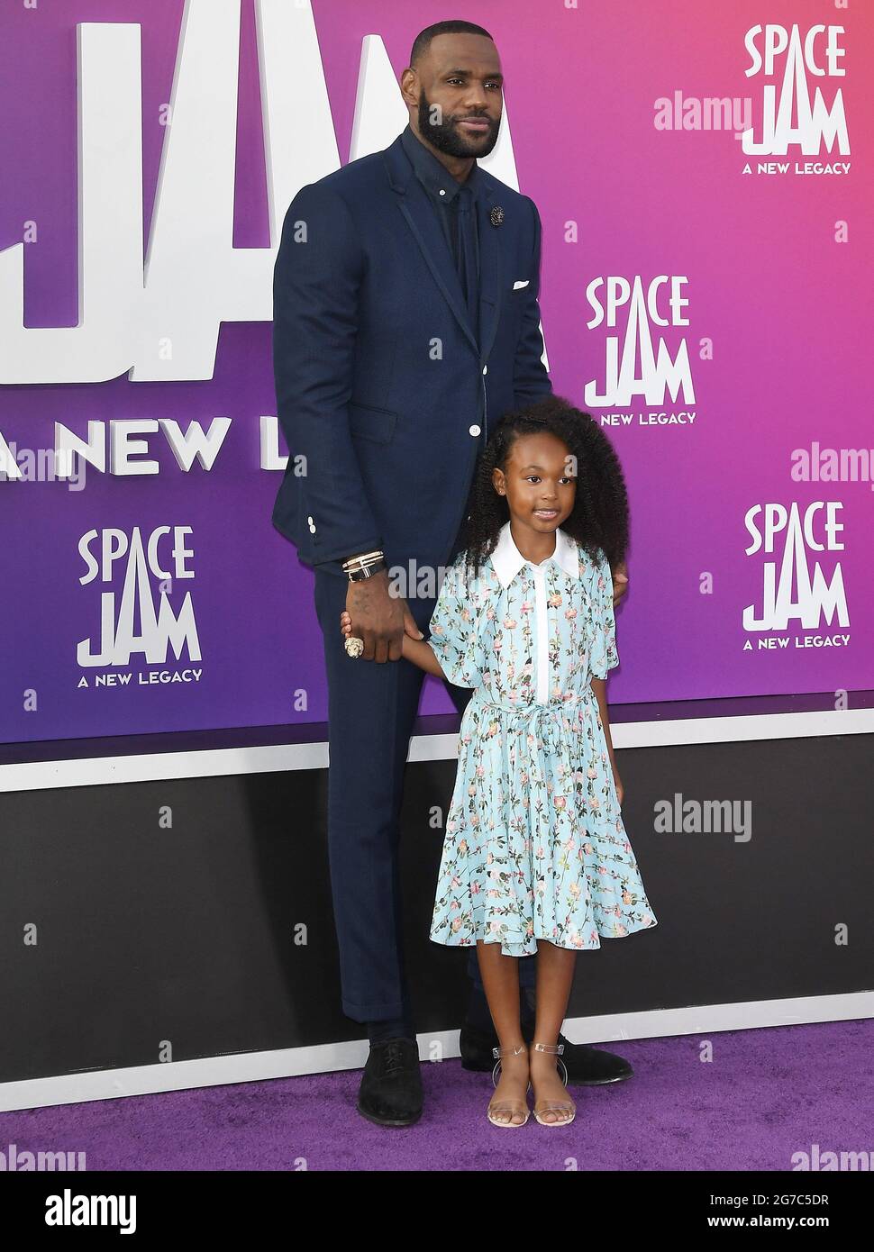 Los Angeles, USA. 12th July, 2021. (L-R) LeBron James and Zhuri Nova James arrives at the SPACE ...