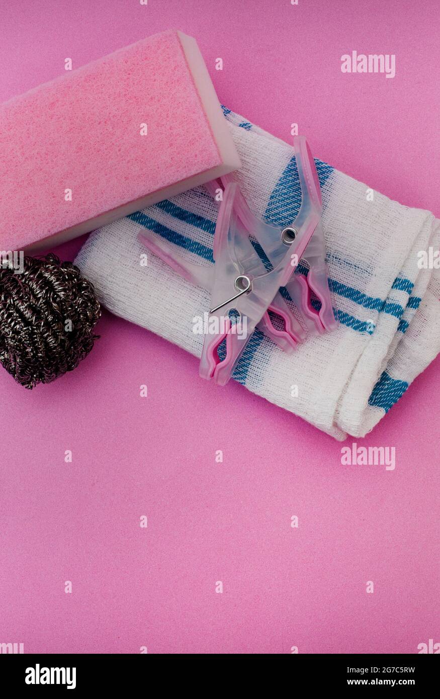 household cleaning stuff on colorful and vibrant surface Stock Photo ...