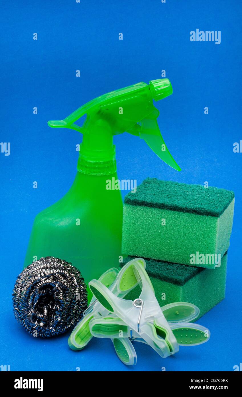 household cleaning stuff on colorful and vibrant surface Stock Photo ...