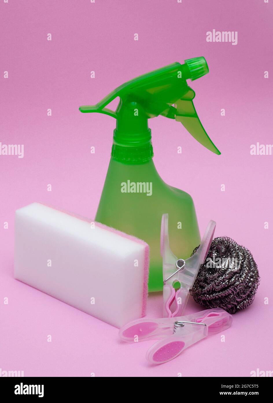 household cleaning stuff on colorful and vibrant surface Stock Photo ...