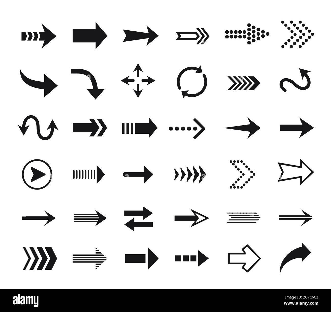 Arrow icon. Direction sign, pointer outline pictogram, refresh button, reload symbol. Arrows ...