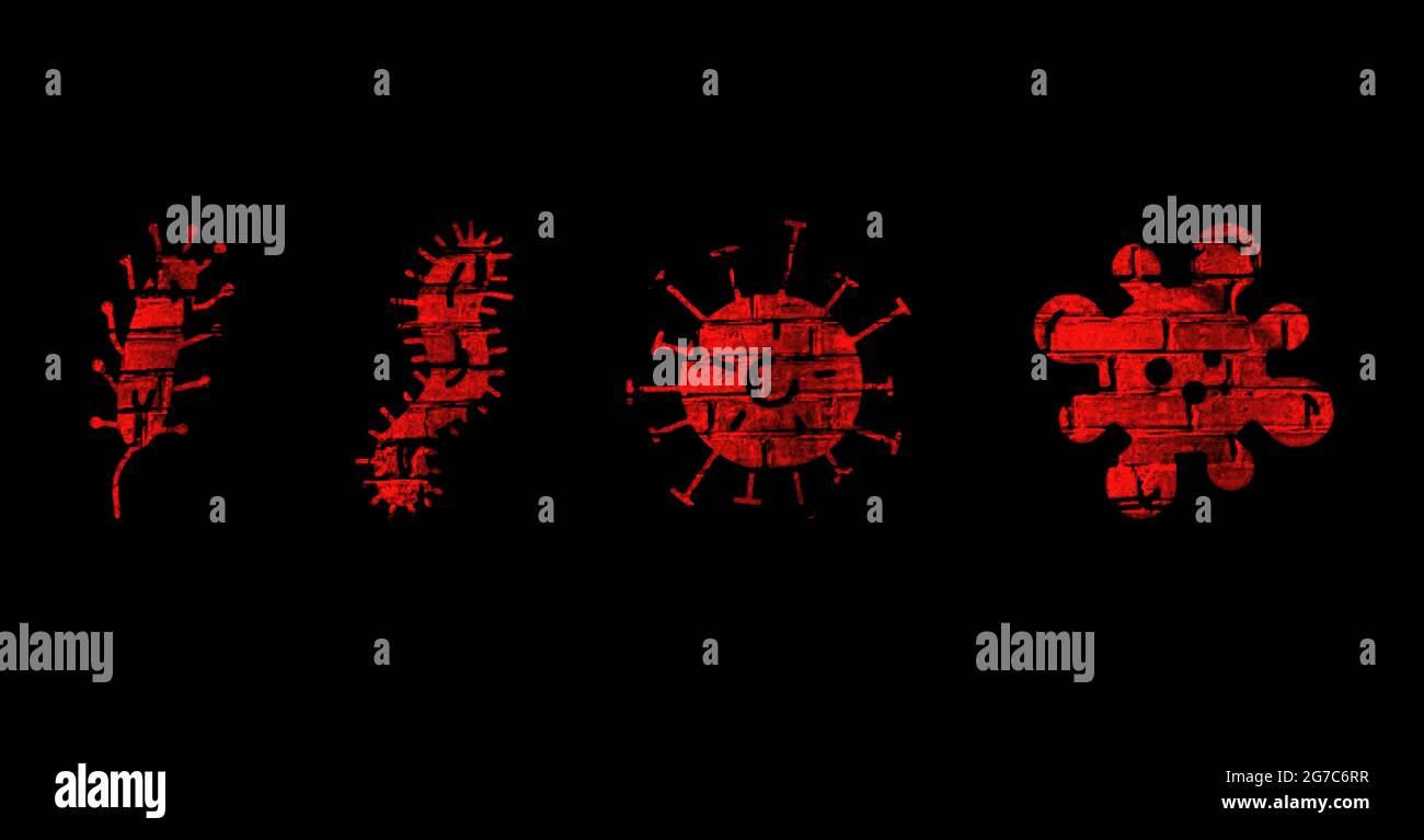 Illustration of bacteria and viruses with a brick texture on a black ...