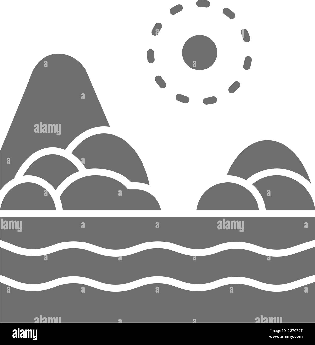 Sand beach with sea, brazilian landscape grey icon Stock Vector Image ...