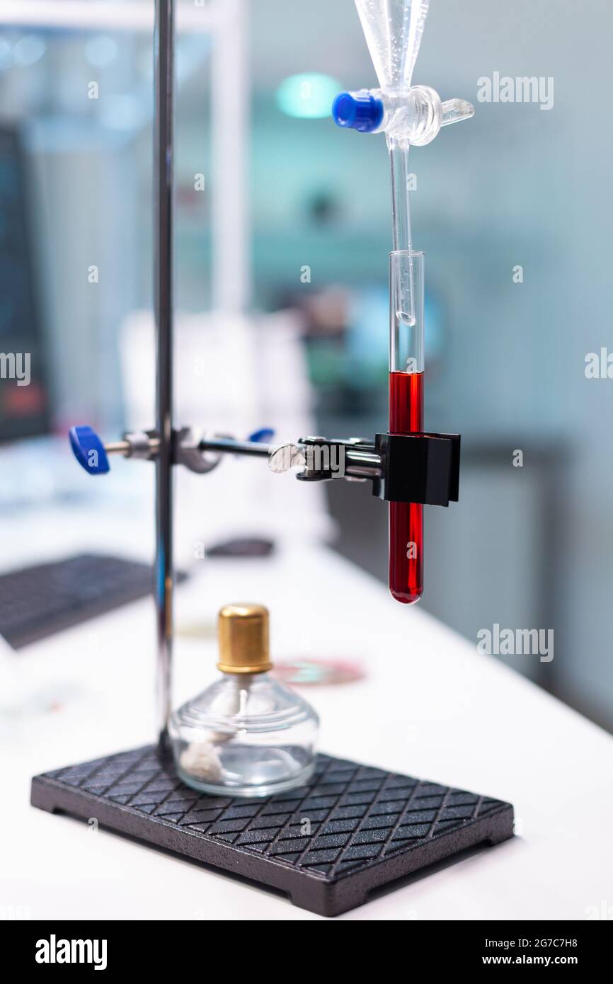 Blood sample ready for biological examination during microbiology ...