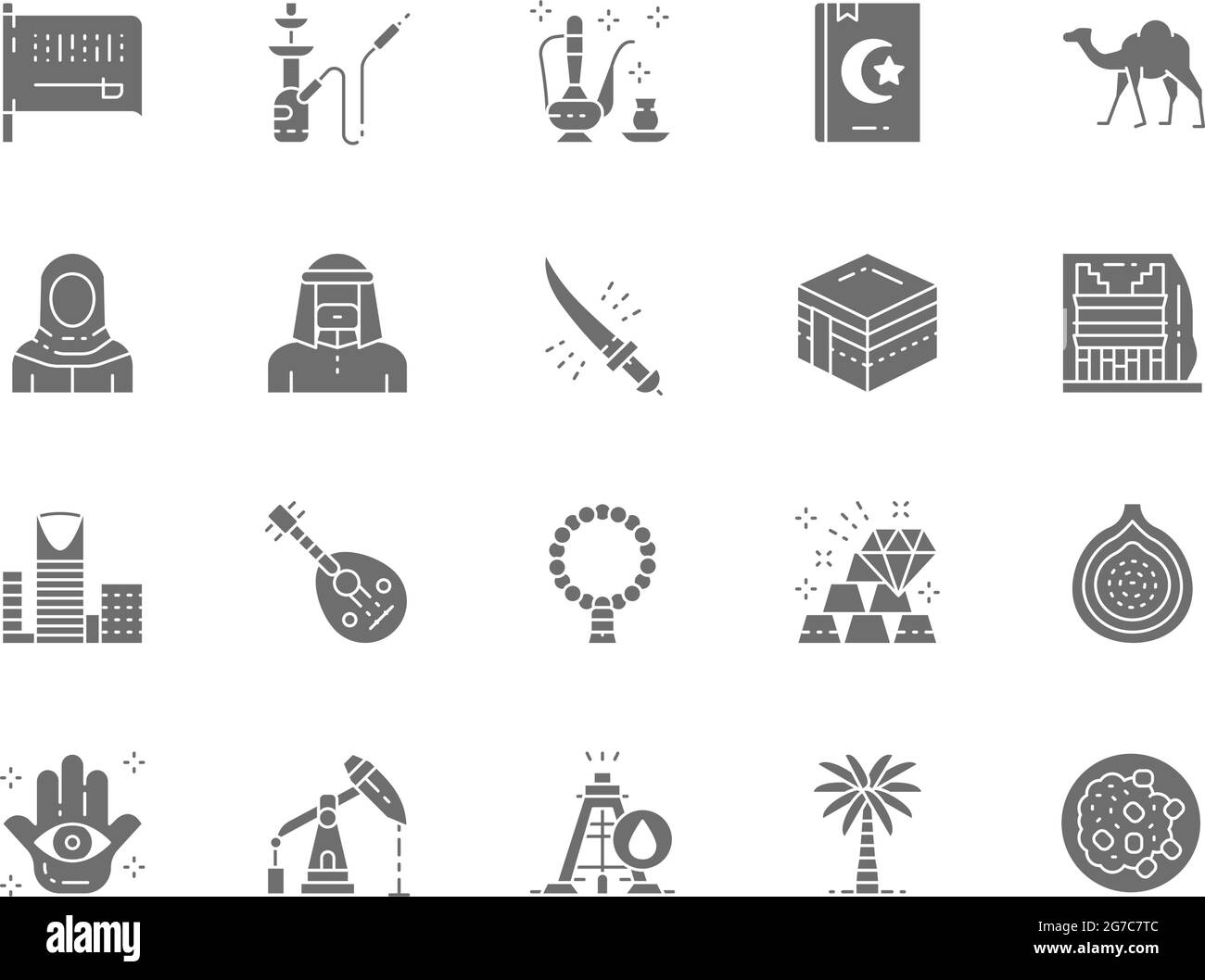 Set of Saudi Arabia And Arabic Culture Gray Icons. Hookah, Arabian Tea ...