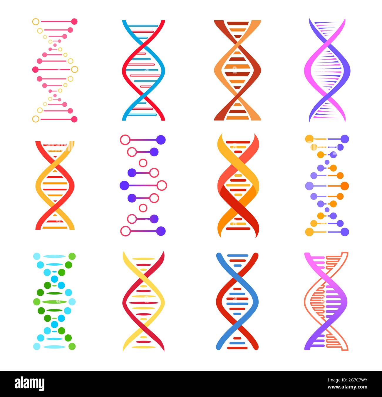 Dna helix icons, genetic medicine vector signs. Spiral molecule ...