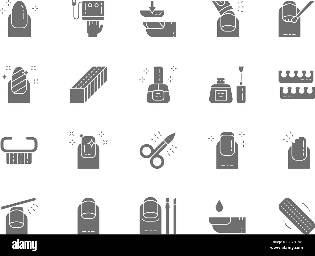 Set of Nail Salon Gray Icons. Scissors, Extended Nails, Polish Remover ...