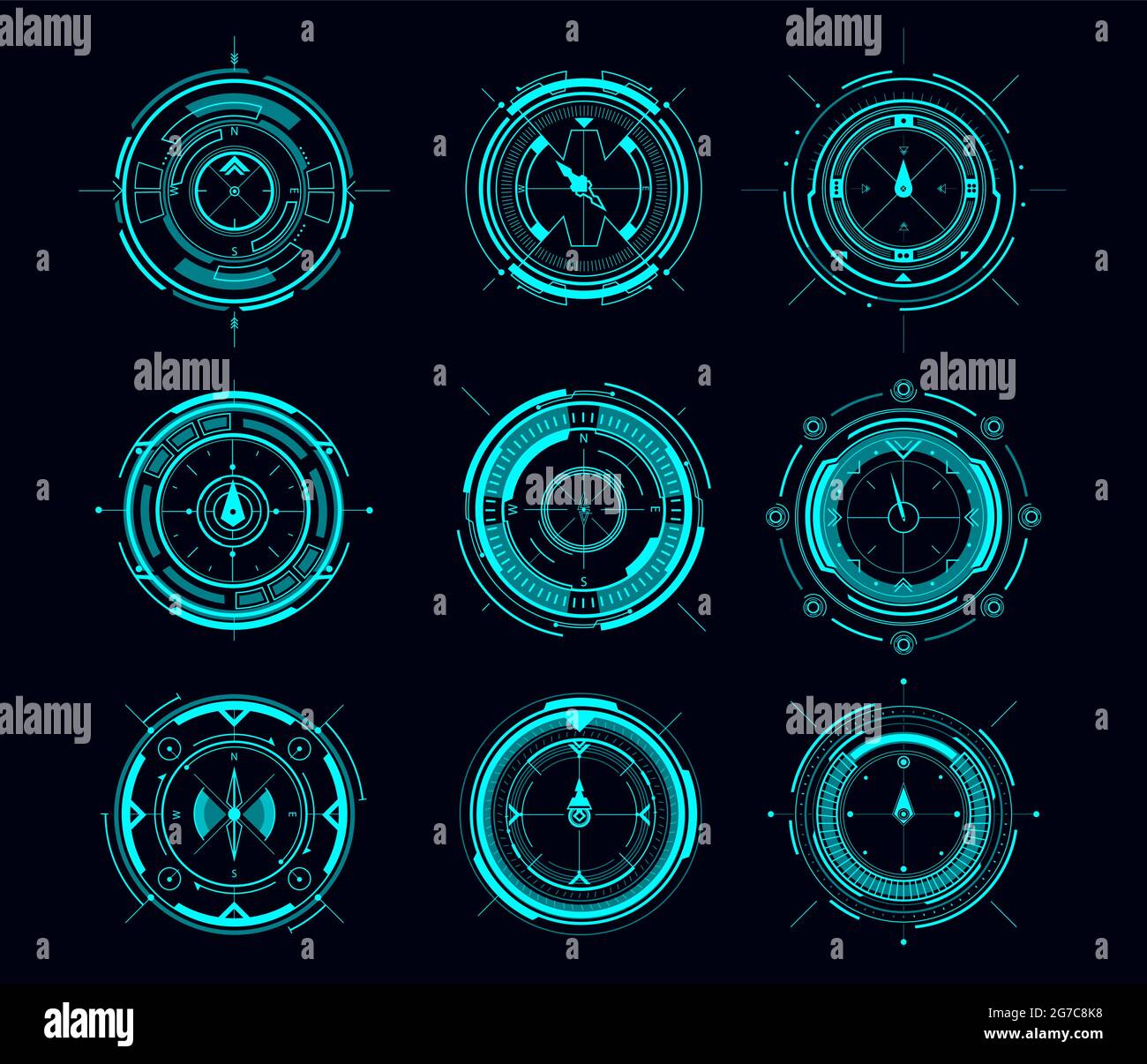 HUD compass or aim control panel vector futuristic user interface of Sci Fi. HUD game navigation ...