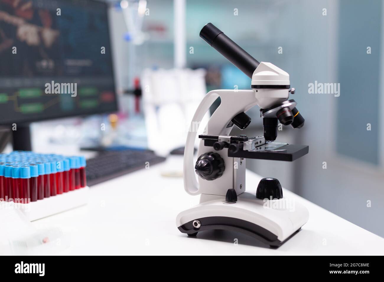 Biochemistry medical microscope ready for biological dna sample ...