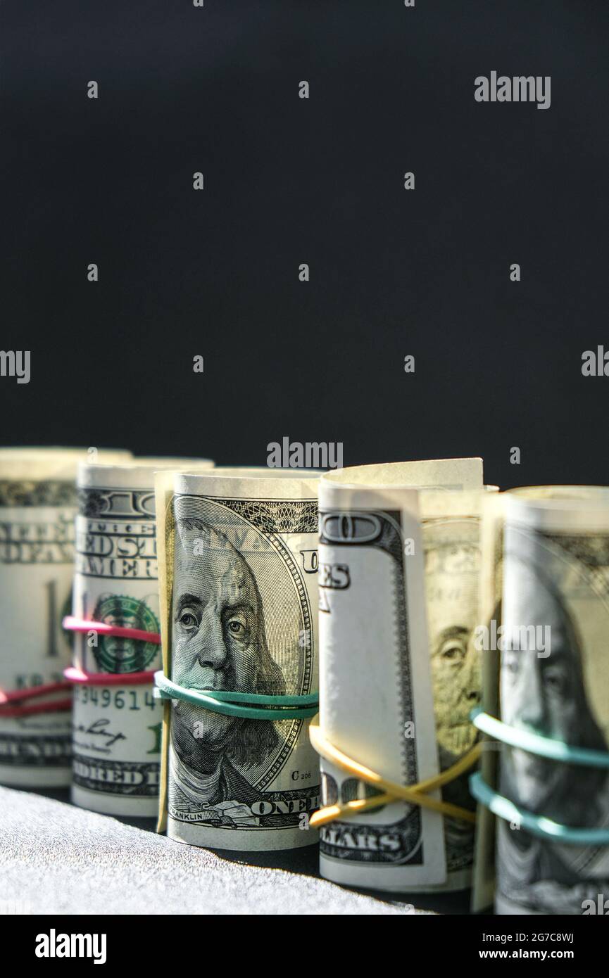 US dollars bundle close up isolated on dollar background. Paper ...
