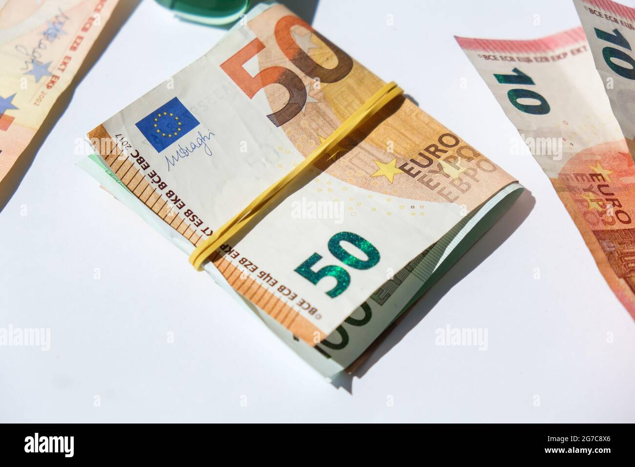 Close up of Euro money roll. Euro banknote set cash money - EU currency ...