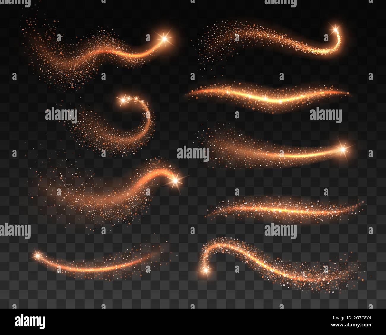 Golden stardust and glitters on transparent background. Vector magic ...