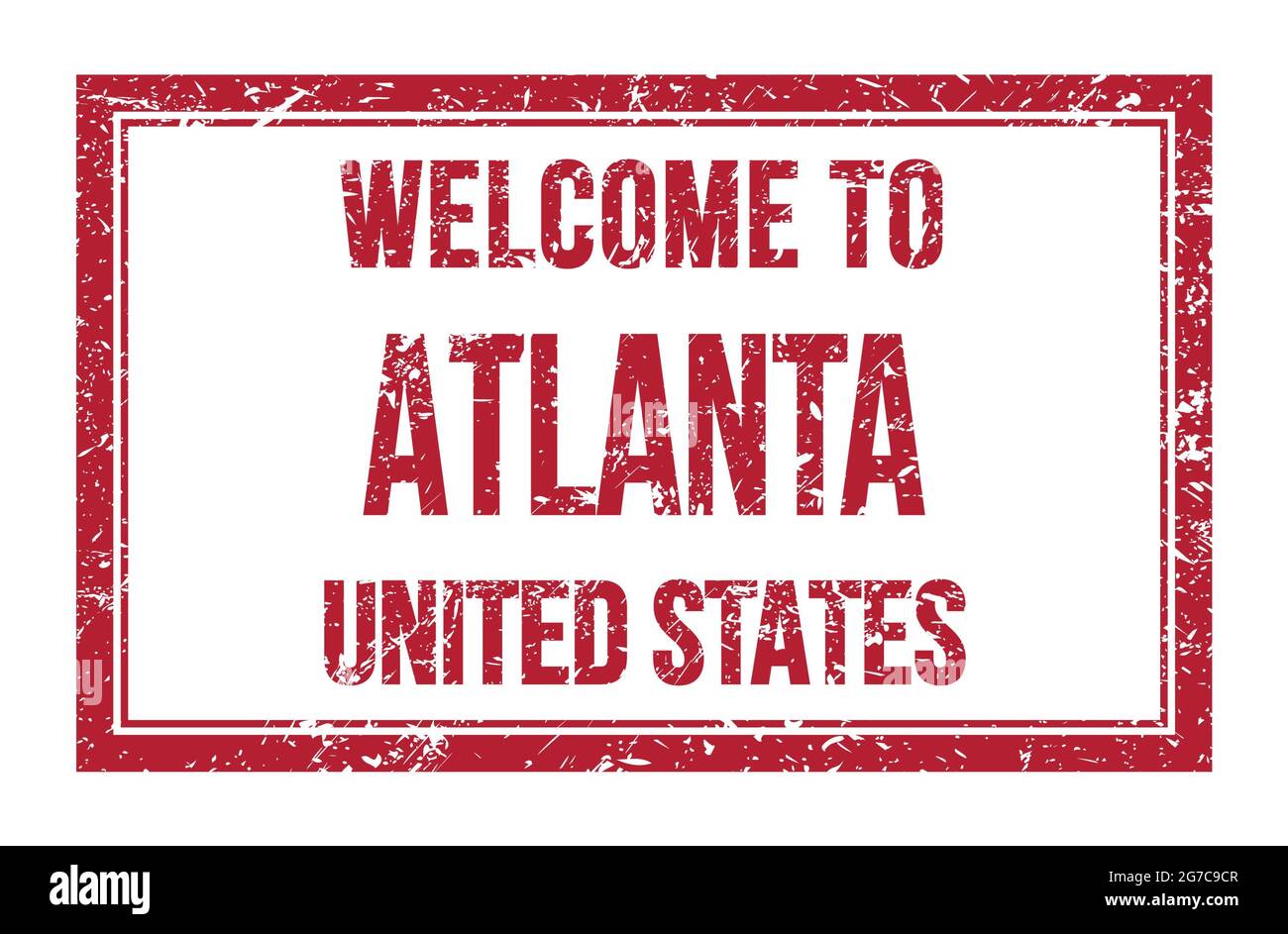 WELCOME TO ATLANTA - UNITED STATES, words written on red rectangle post ...