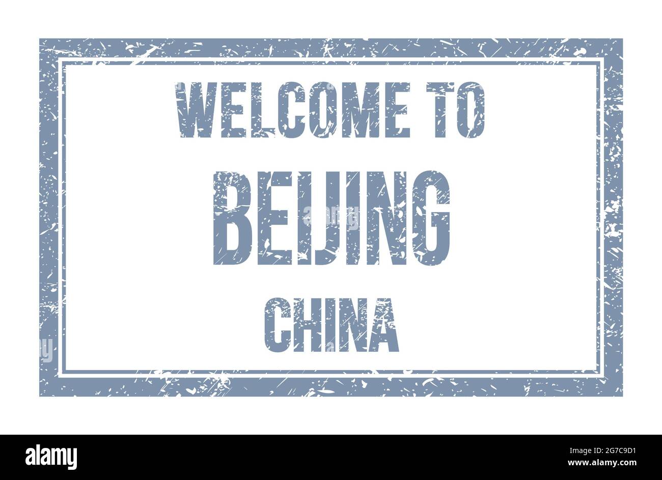 WELCOME TO BEIJING - CHINA, words written on gray rectangle post stamp ...