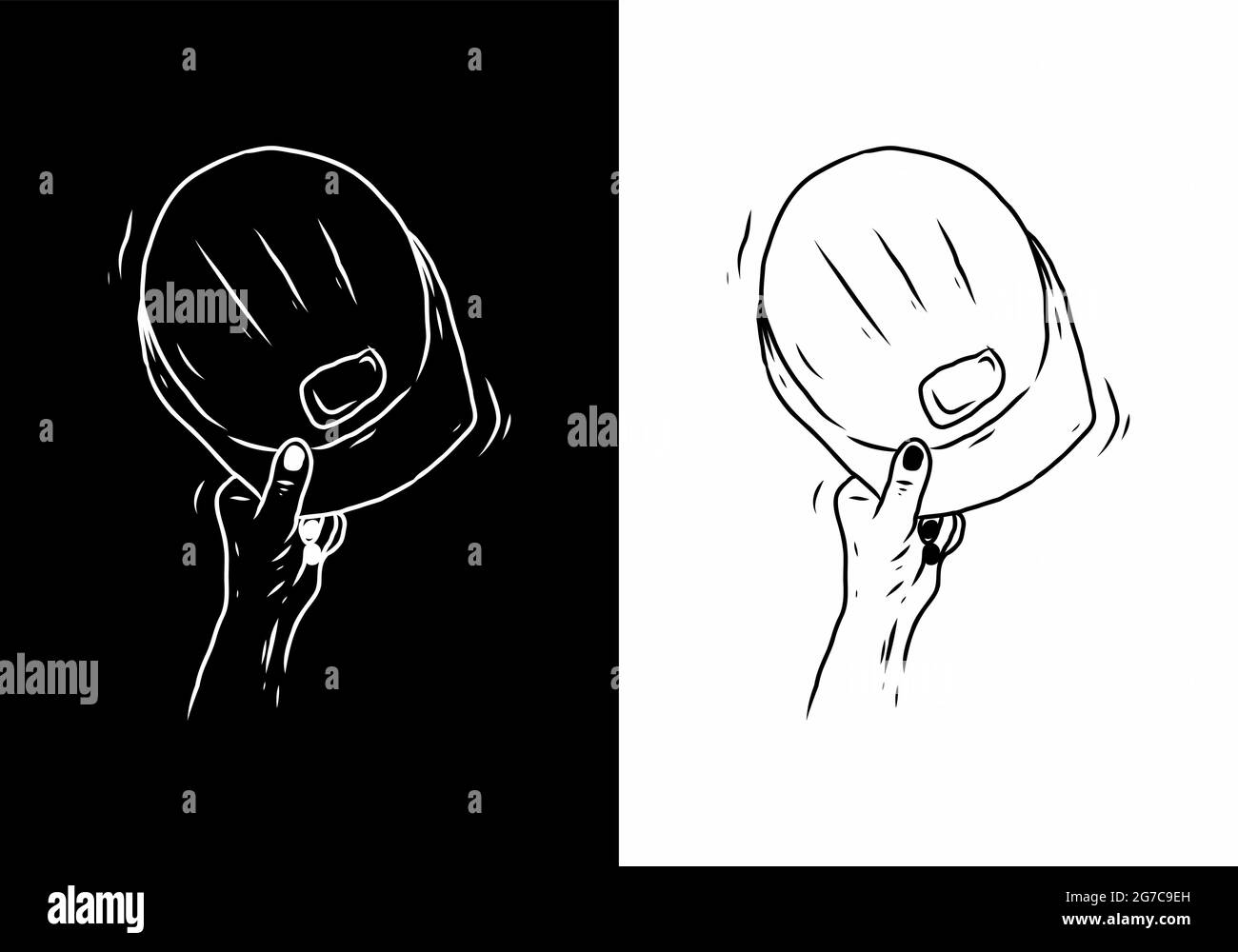 Construction worker hardhat holding Stock Vector Images - Alamy