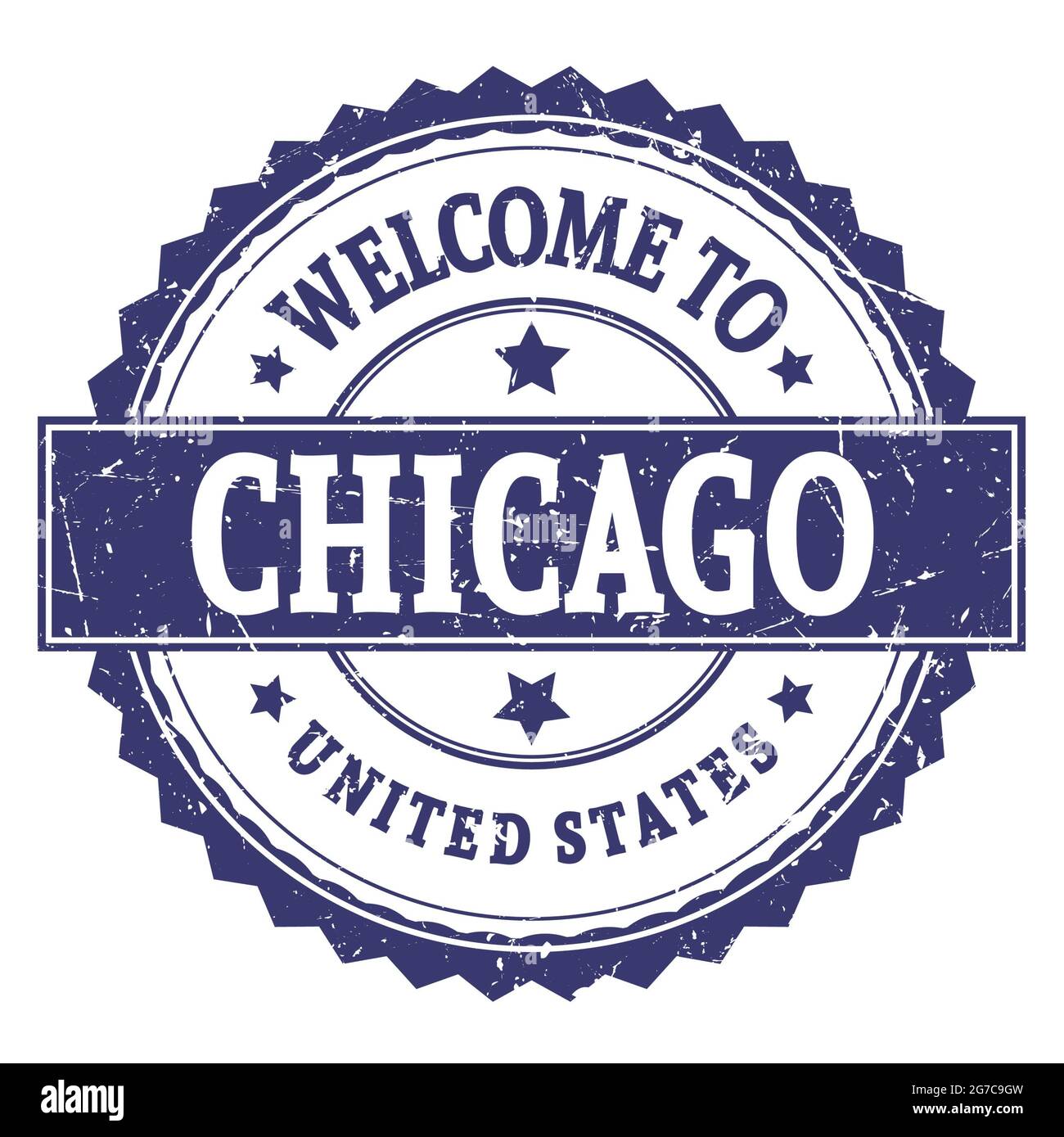 WELCOME TO CHICAGO - UNITED STATES, words written on blue round zig zag ...