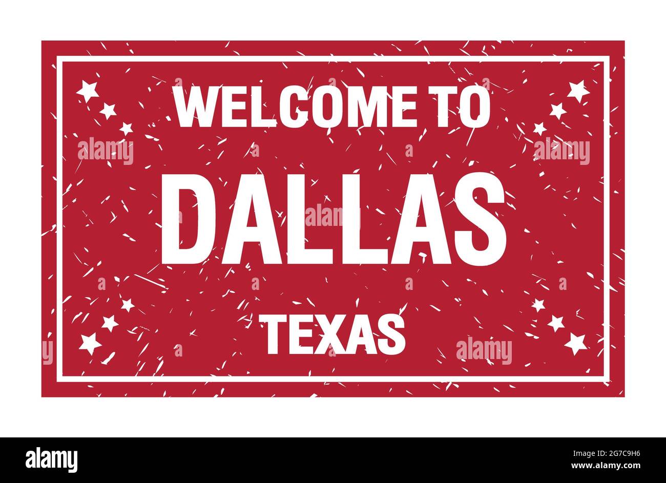 WELCOME TO DALLAS - TEXAS, words written on red rectangle flag stamp ...