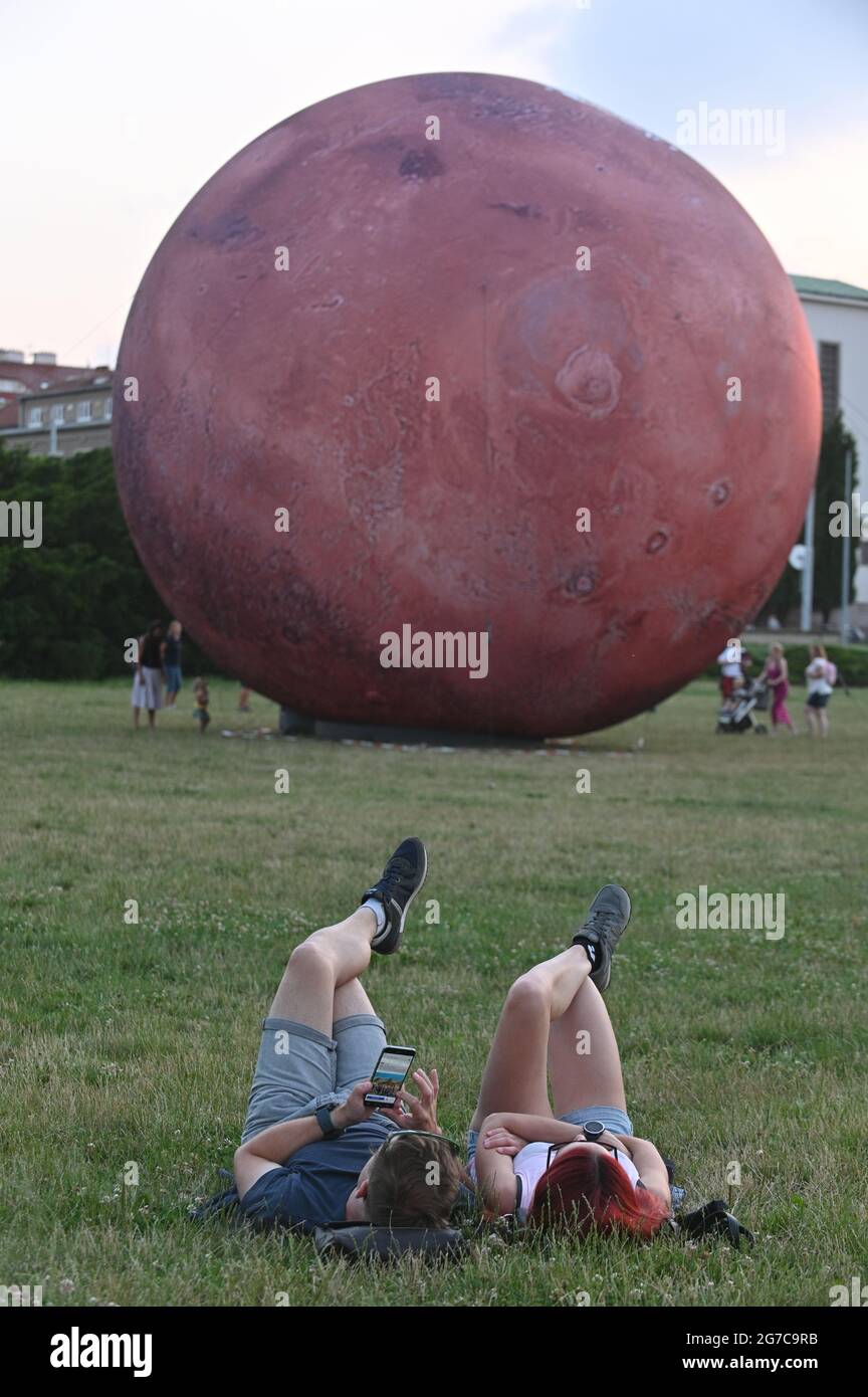 Brno, Czech Republic. 12th July, 2021. A giant inflatable model of the ...