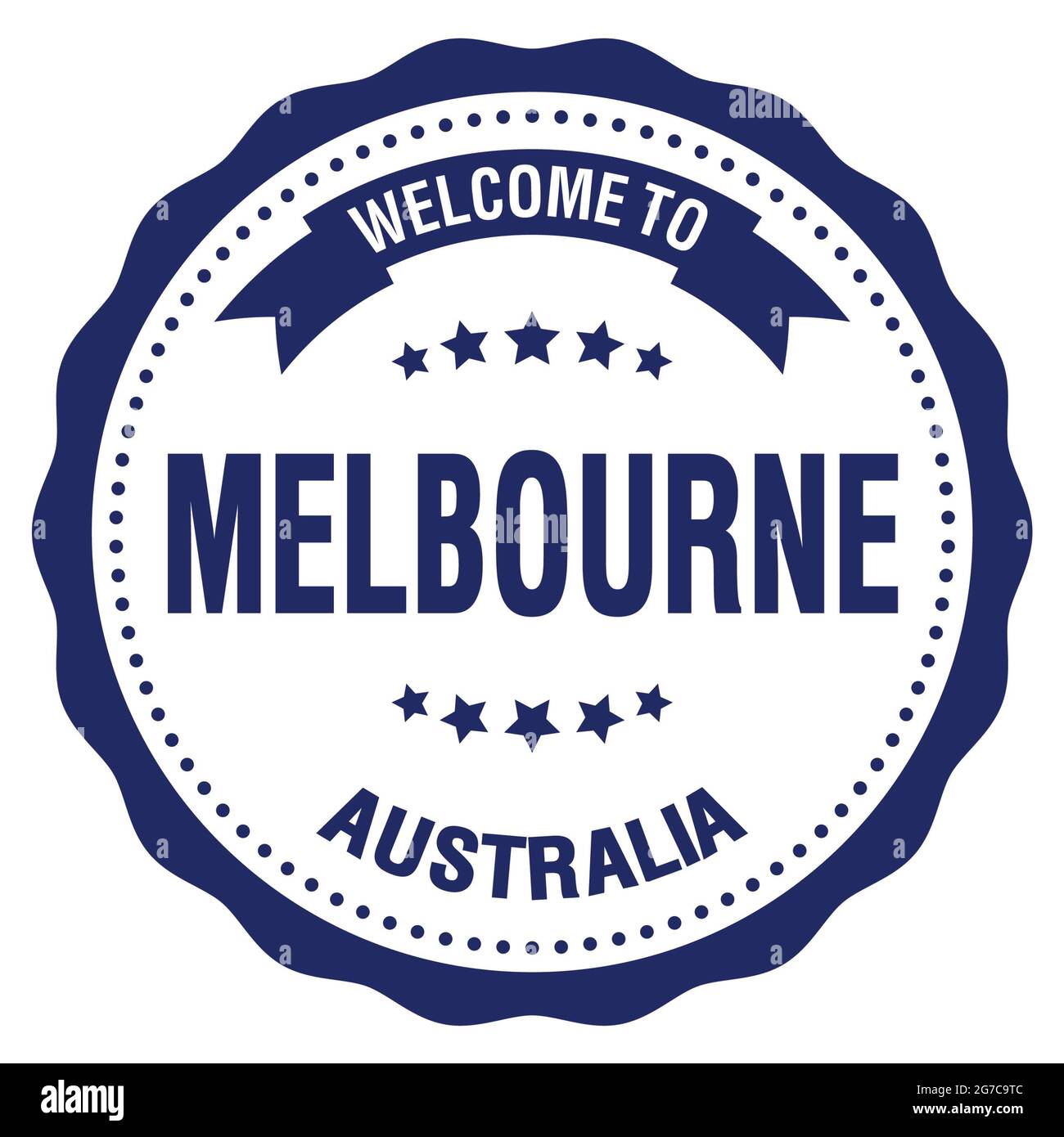 WELCOME TO MELBOURNE - AUSTRALIA, words written on blue round badge ...