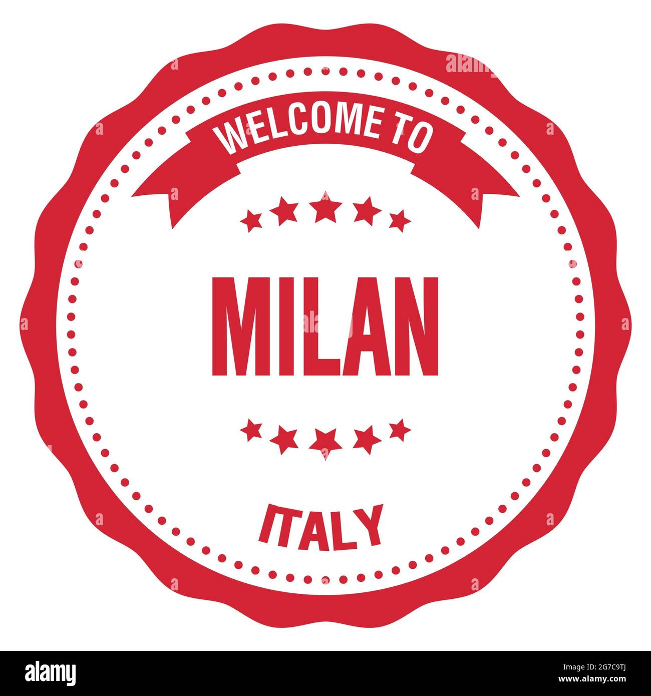 WELCOME TO MILAN - ITALY, words written on red round badge stamp Stock ...