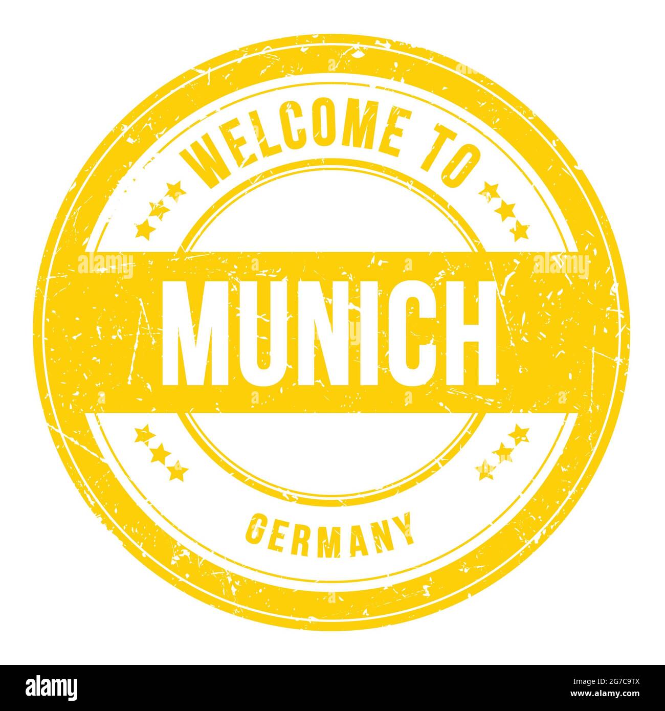 WELCOME TO MUNICH - GERMANY, words written on yellow round coin stamp ...