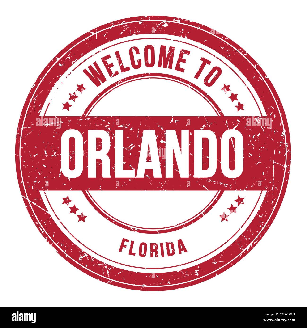 WELCOME TO ORLANDO - FLORIDA, words written on red round coin stamp ...