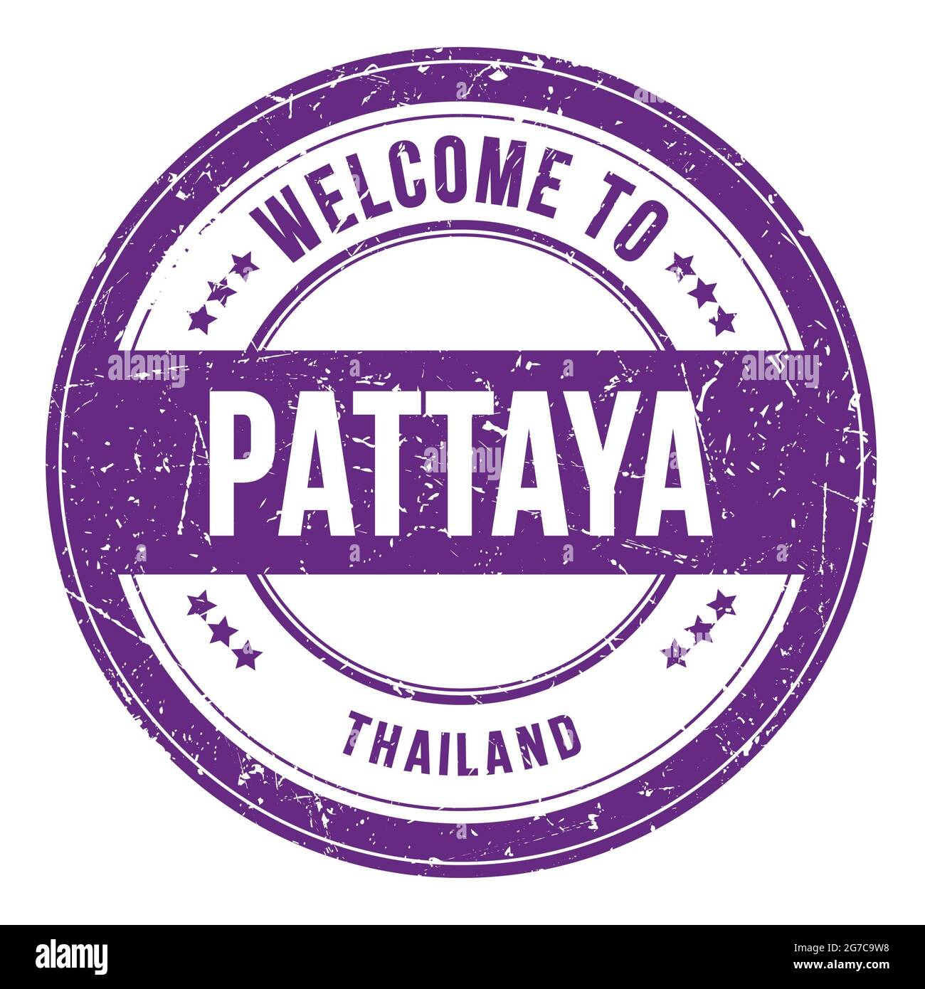 WELCOME TO PATTAYA - THAILAND, words written on violet round coin stamp ...
