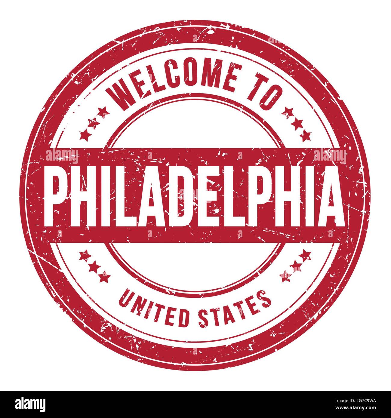 WELCOME TO PHILADELPHIA - UNITED STATES, words written on red round ...