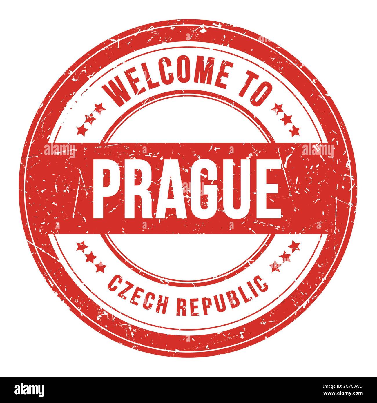 WELCOME TO PRAGUE - CZECH REPUBLIC, words written on red round coin ...