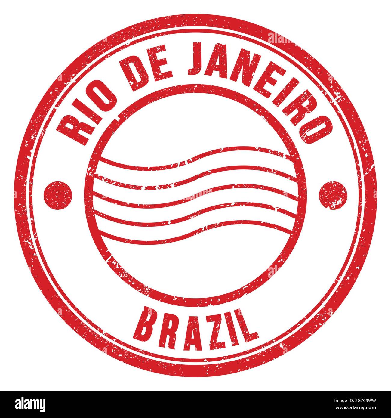 RIO DE JANEIRO - BRAZIL, words written on red round postal stamp Stock ...
