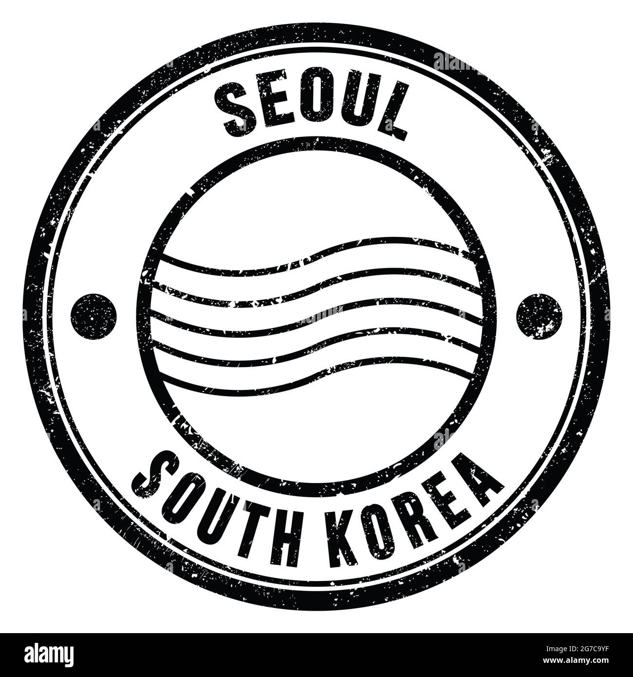 SEOUL - SOUTH KOREA, words written on black round postal stamp Stock ...