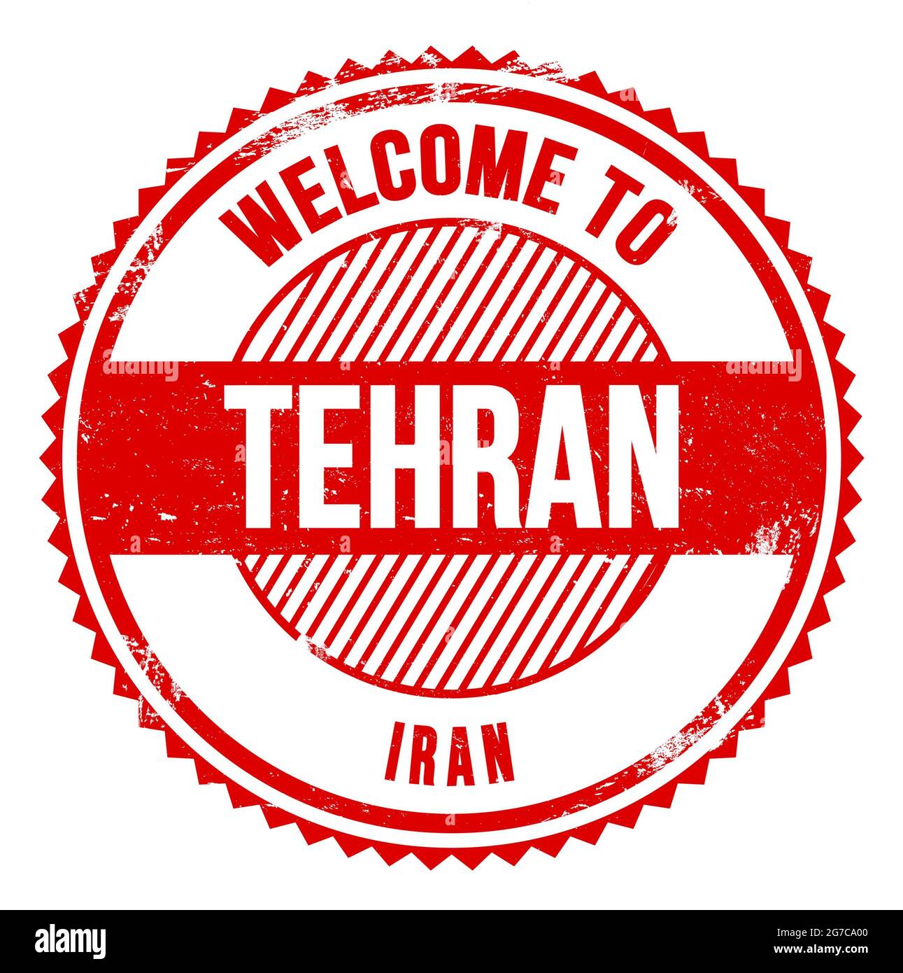 WELCOME TO TEHRAN - IRAN, words written on red zig zag stamp Stock ...