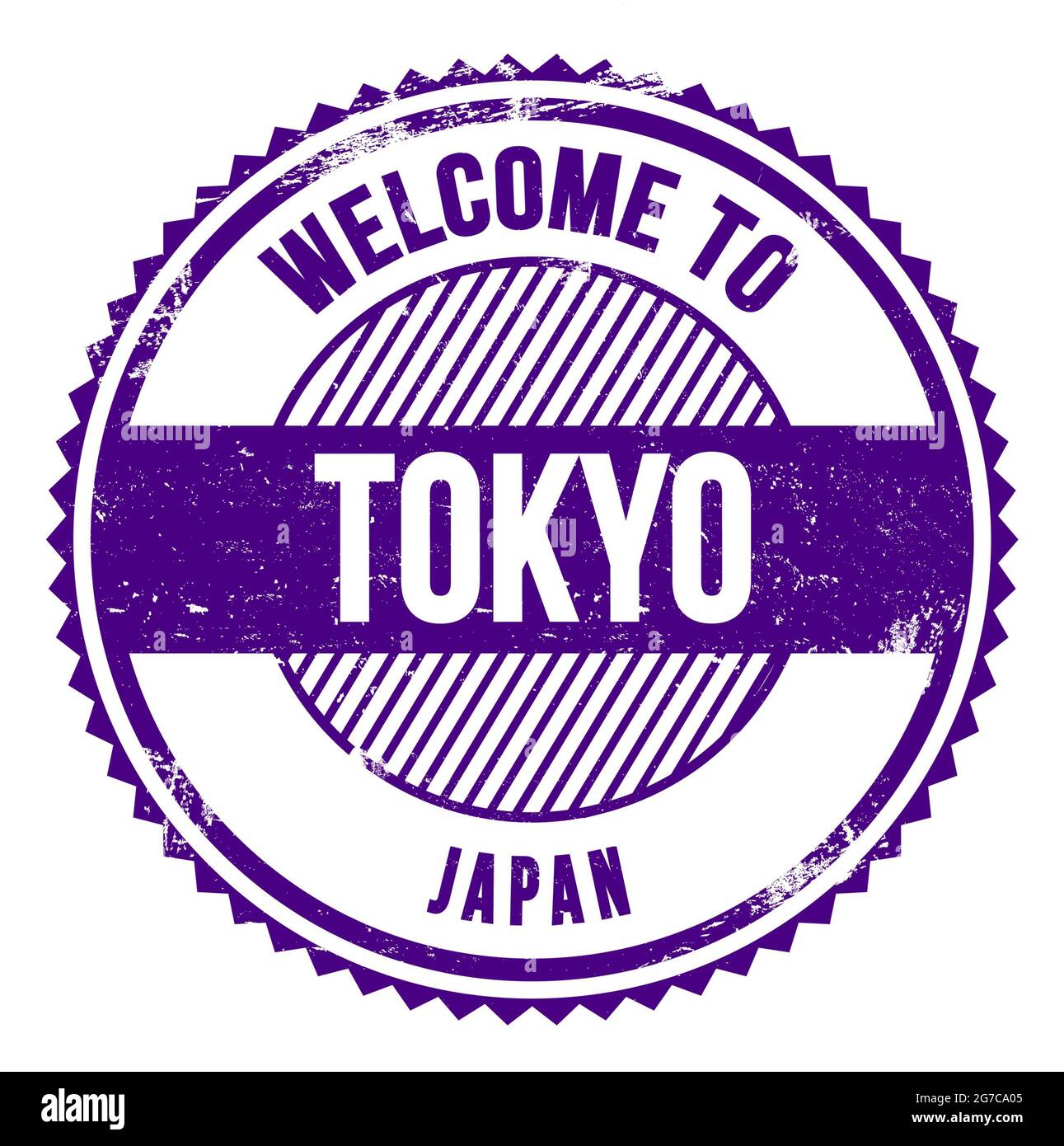 WELCOME TO TOKYO - JAPAN, words written on violet zig zag stamp Stock ...