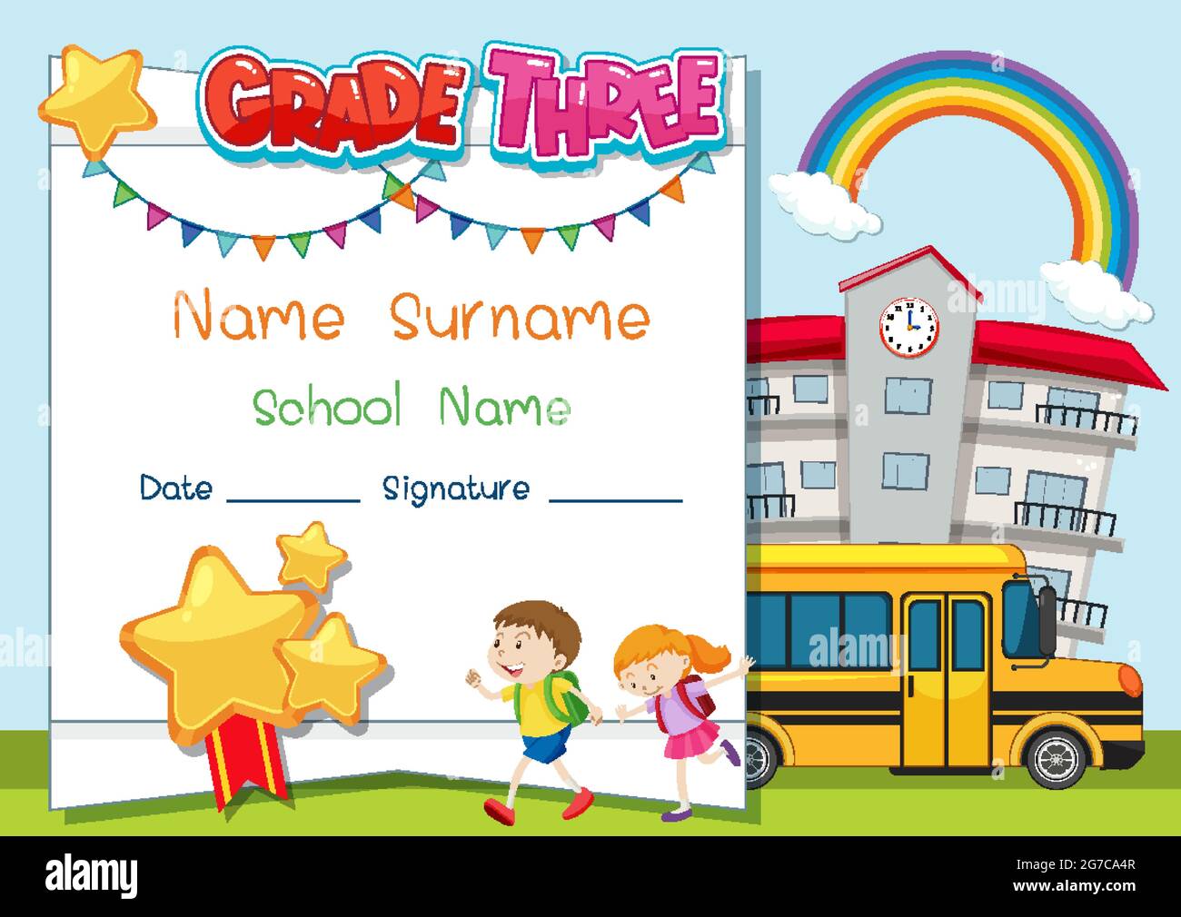 Grade three diploma or certificate template illustration Stock Vector ...