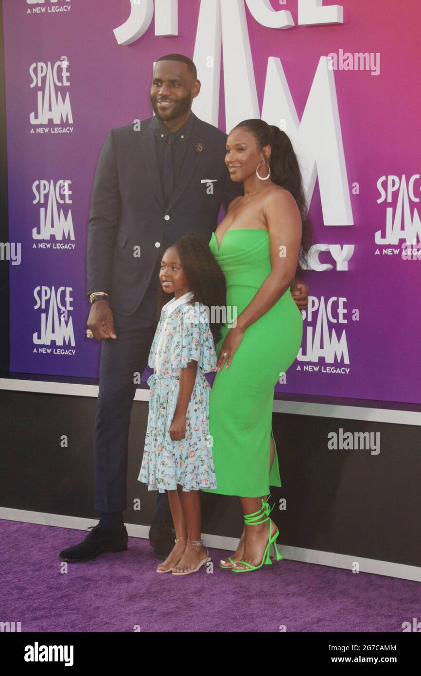 Los Angeles, California, USA. 12th July, 2021. LeBron James, Savanna Brinson, Zhuri Nova James ...
