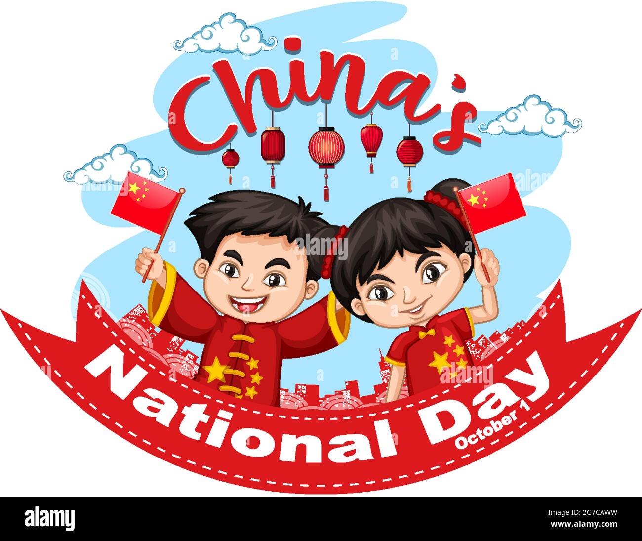 China National Day banner with chinese children cartoon character ...
