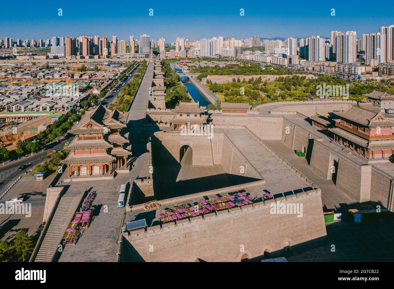 Aerial view of Shanxi Datong cityscapes and the old city wall Stock ...