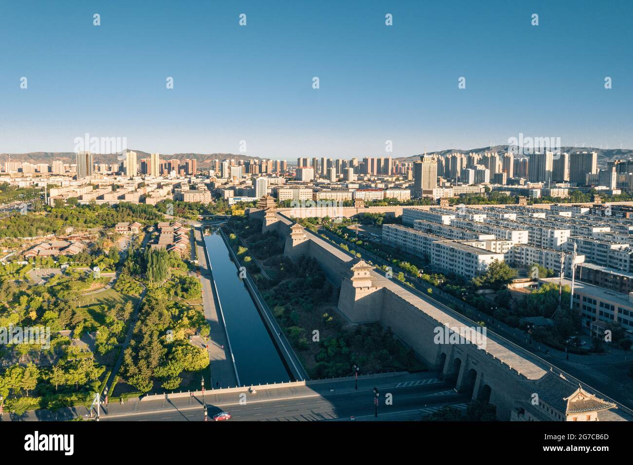 Aerial view of Shanxi Datong cityscapes and the old city wall Stock ...
