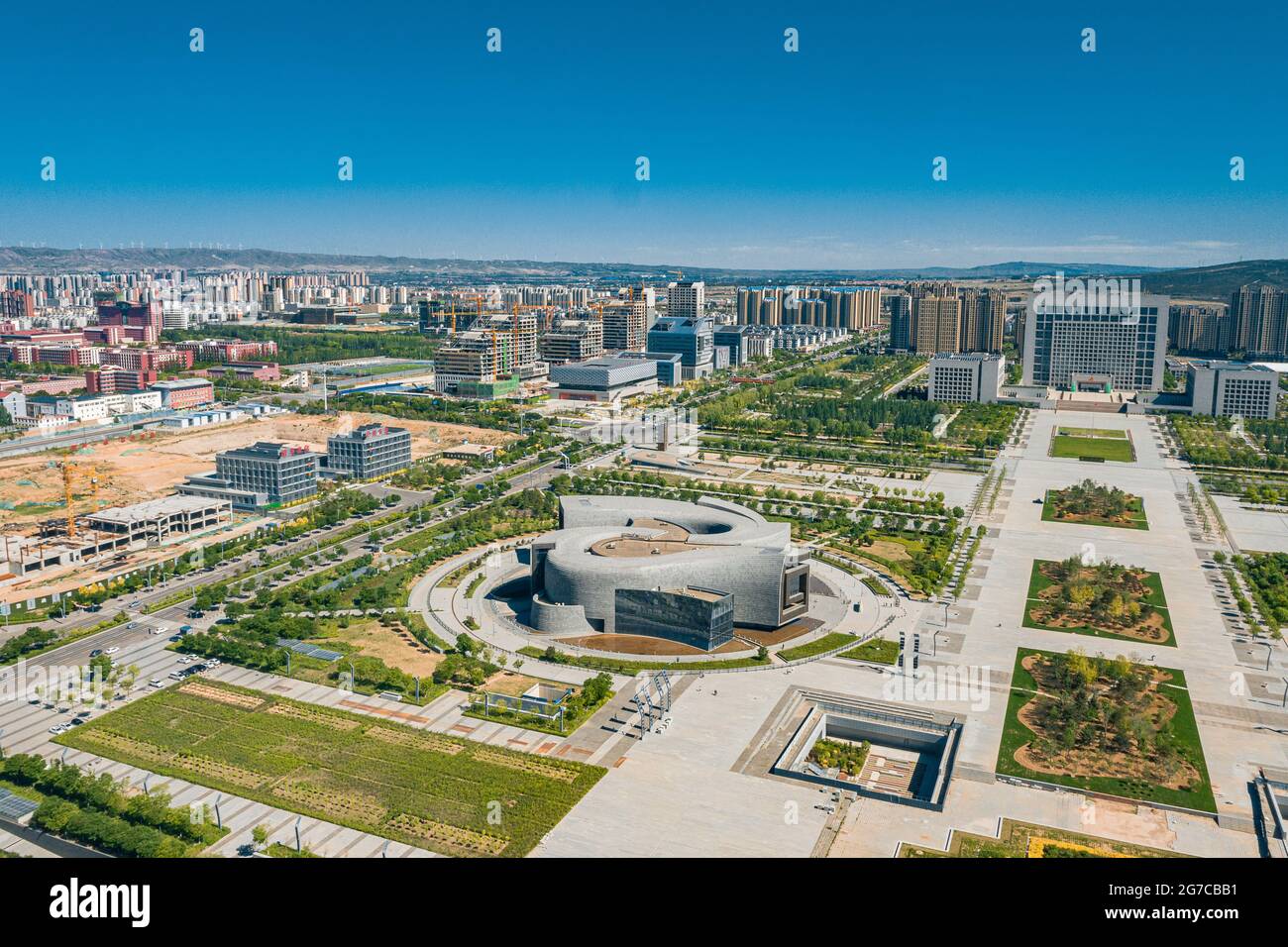 Aerial view of Datong city museum, a modern building in Datong city ...