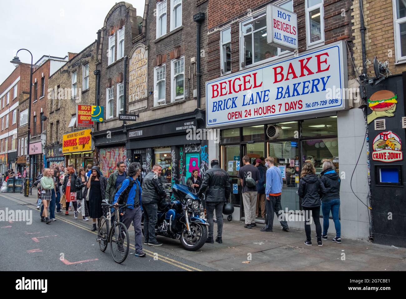 London- July, 2021: Beigel Bake, a famous bagel shop on Brick Lane, a ...