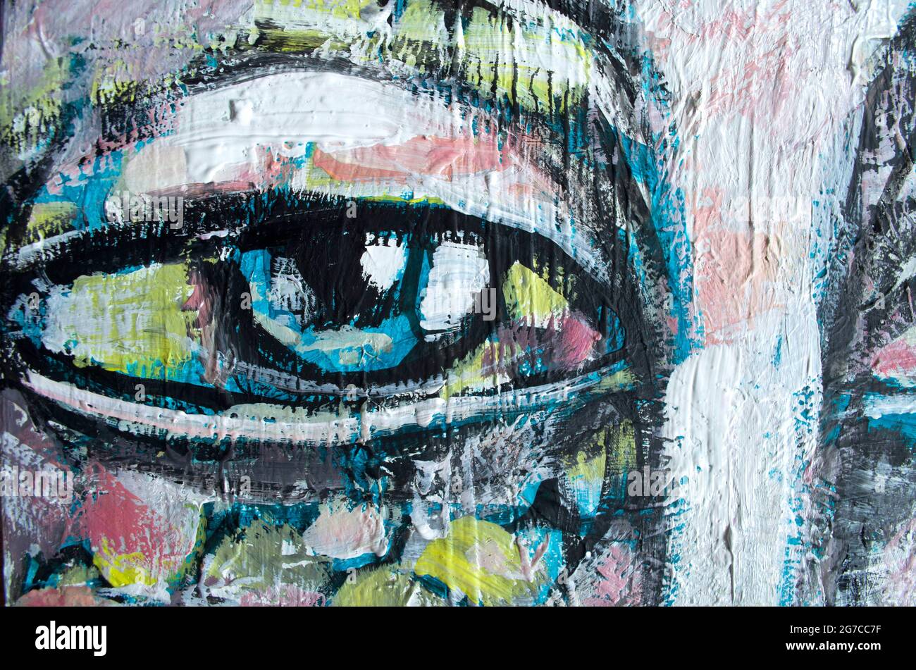 Eyes close up portrait texture painting. Acrylic texture on canvas ...